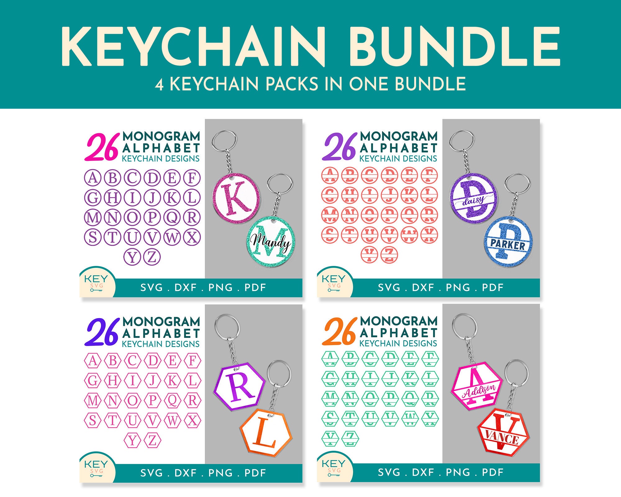 104 Monogram Svg Bundle Monogram SVG Alphabet Keychain Svg - Etsy