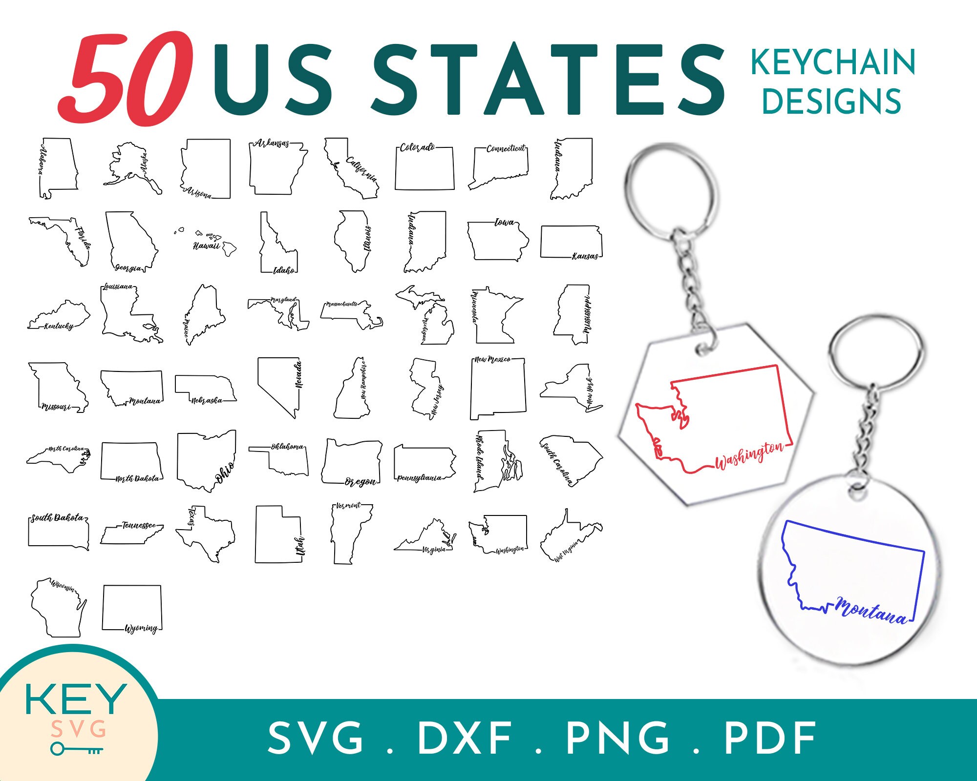 All 50 States Svg Keychain Bundle Acrylic Keychains States | Etsy