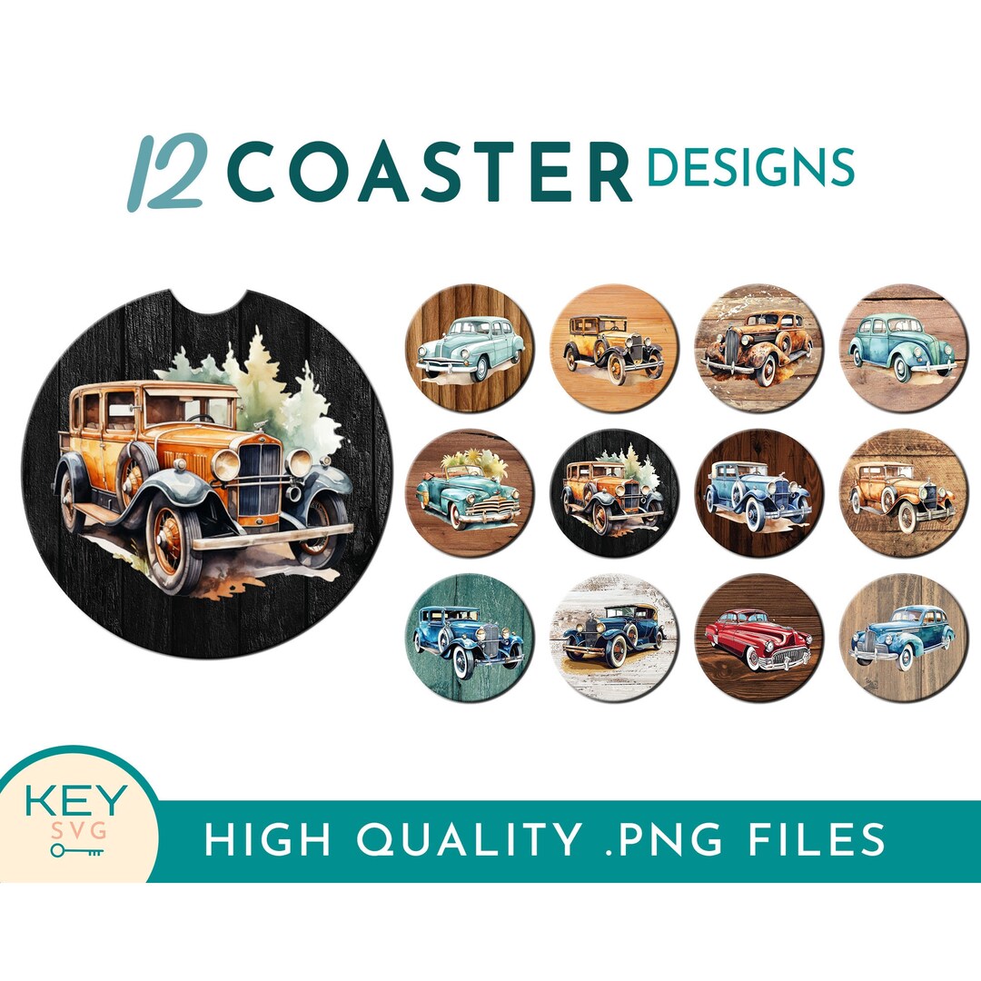 Old Cars Car Coasters Png, Father's Day Car Coaster Sublimation Designs ...