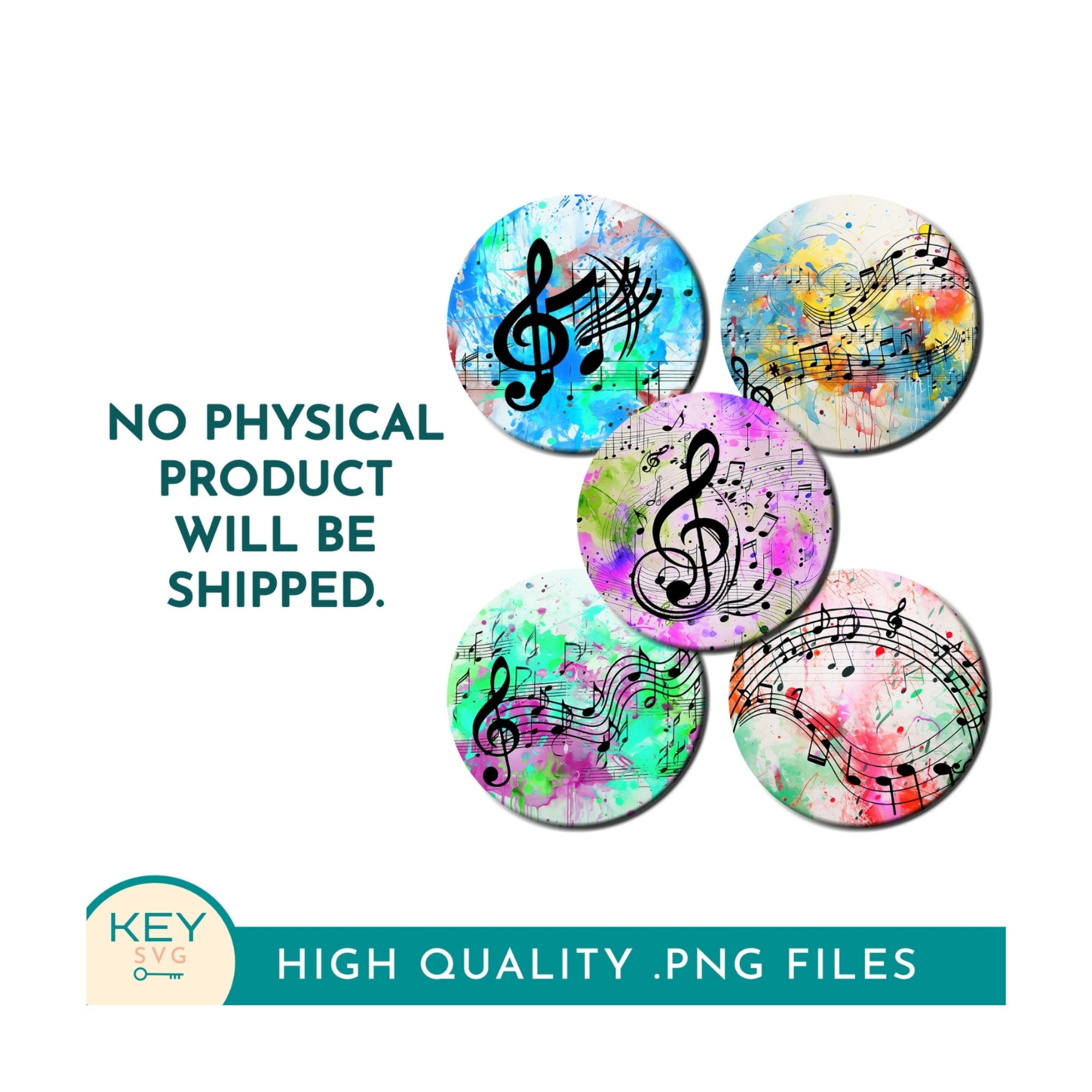 Colorful Music Note Sublimation Car Coaster Png, Musical Drink Coaster ...