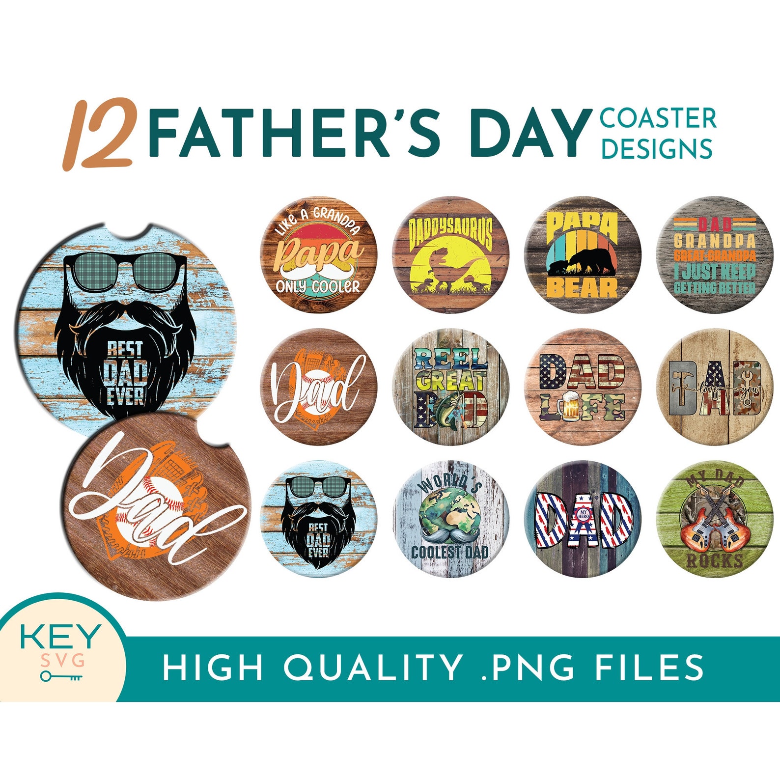 Best Dad Ever Png, Mens Car Coaster Png, Father's Day Car Coaster ...