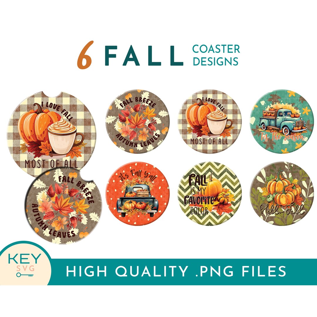Fall Car Coaster Sublimation Designs Png, Plaid Autumn Drink Coaster ...