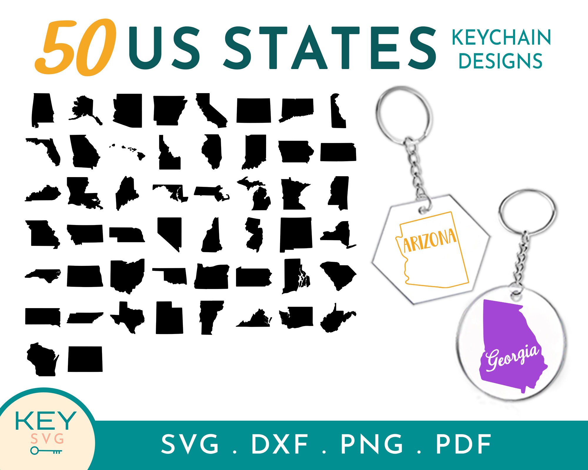 All 50 States Svg Keychain Bundle Acrylic Keychains States | Etsy