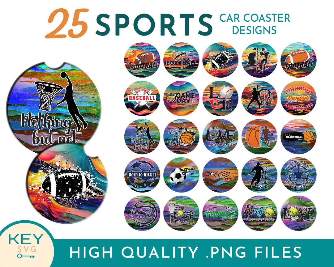 25 Sports Car Coaster Bundle Png, Football Png, Game Day Png, Tennis ...