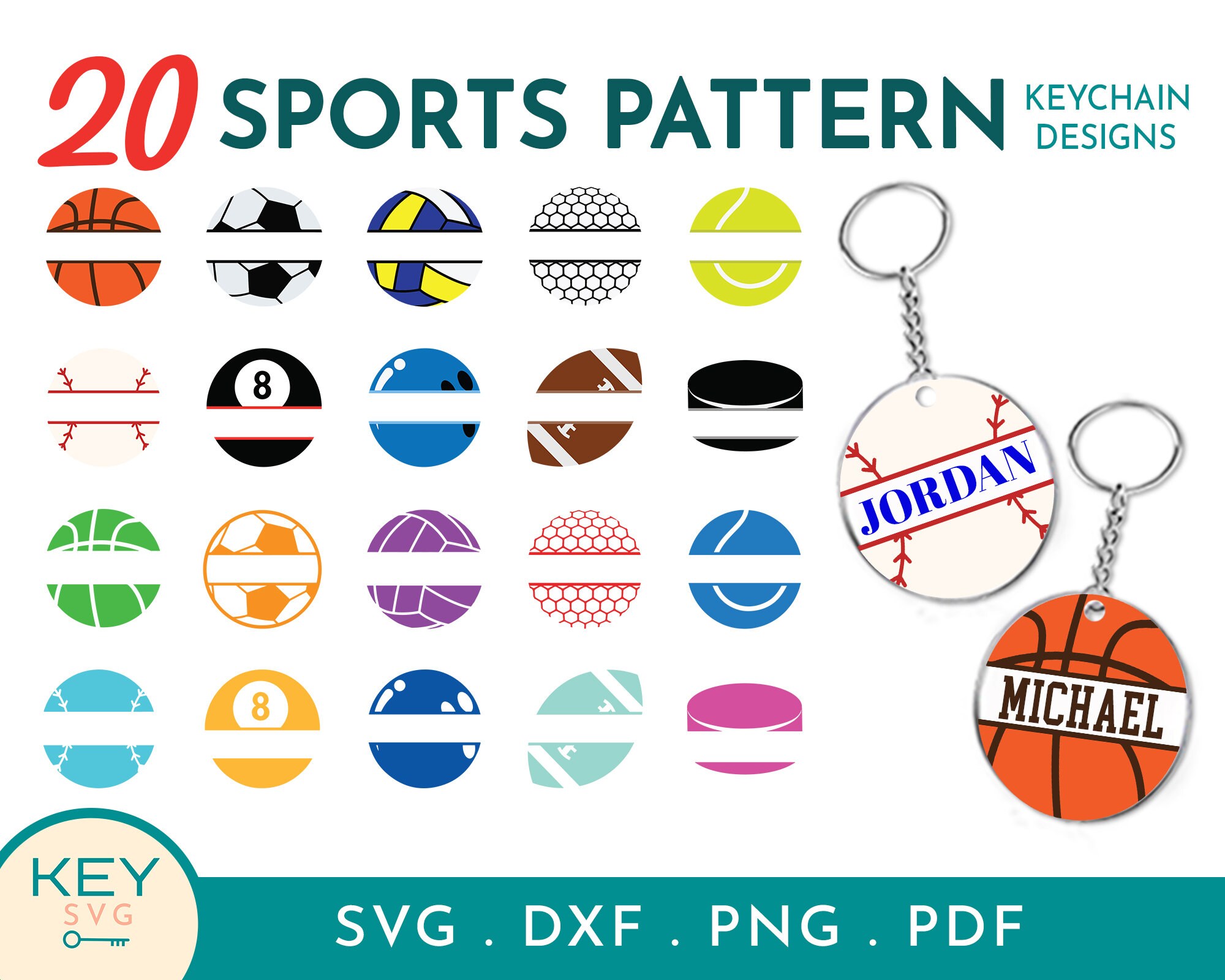 Sports Keychain Svg, Split Sports Svg, Keychain Pattern Svg, Keychain ...