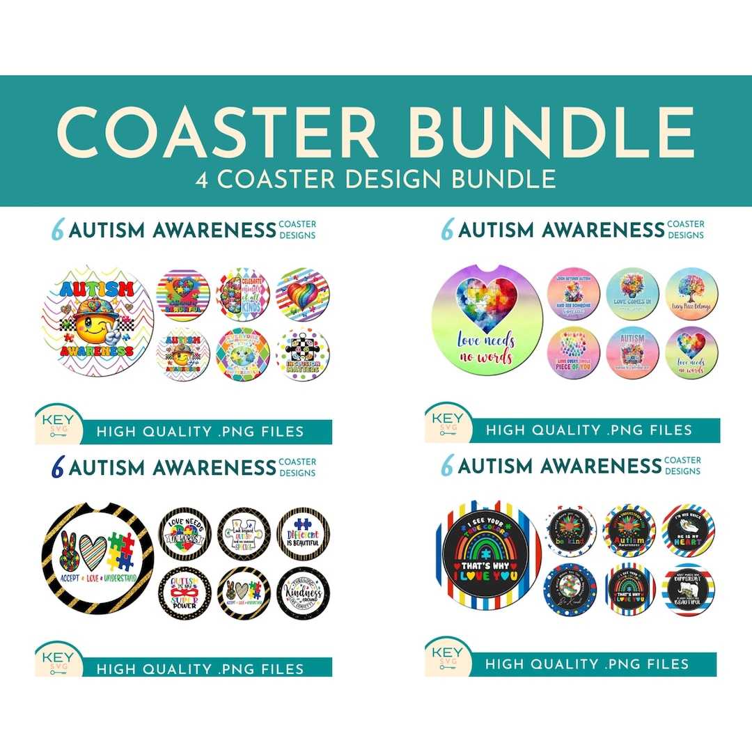Cute Autism Awareness Car Coaster Bundle Png, Be Kind Coasters ...