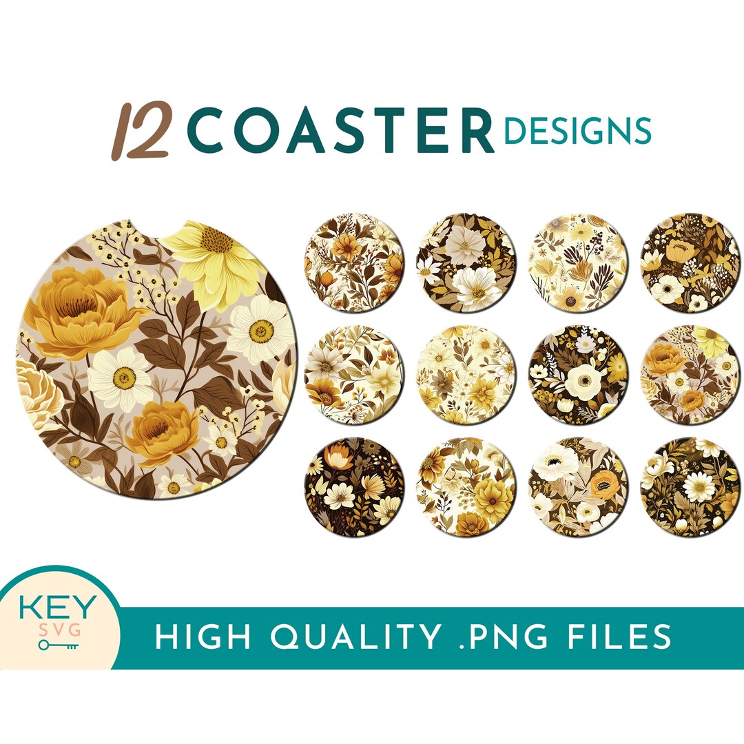 Boho Car Coaster Sublimation Designs Png, Boho Coasters, Floral Drink ...