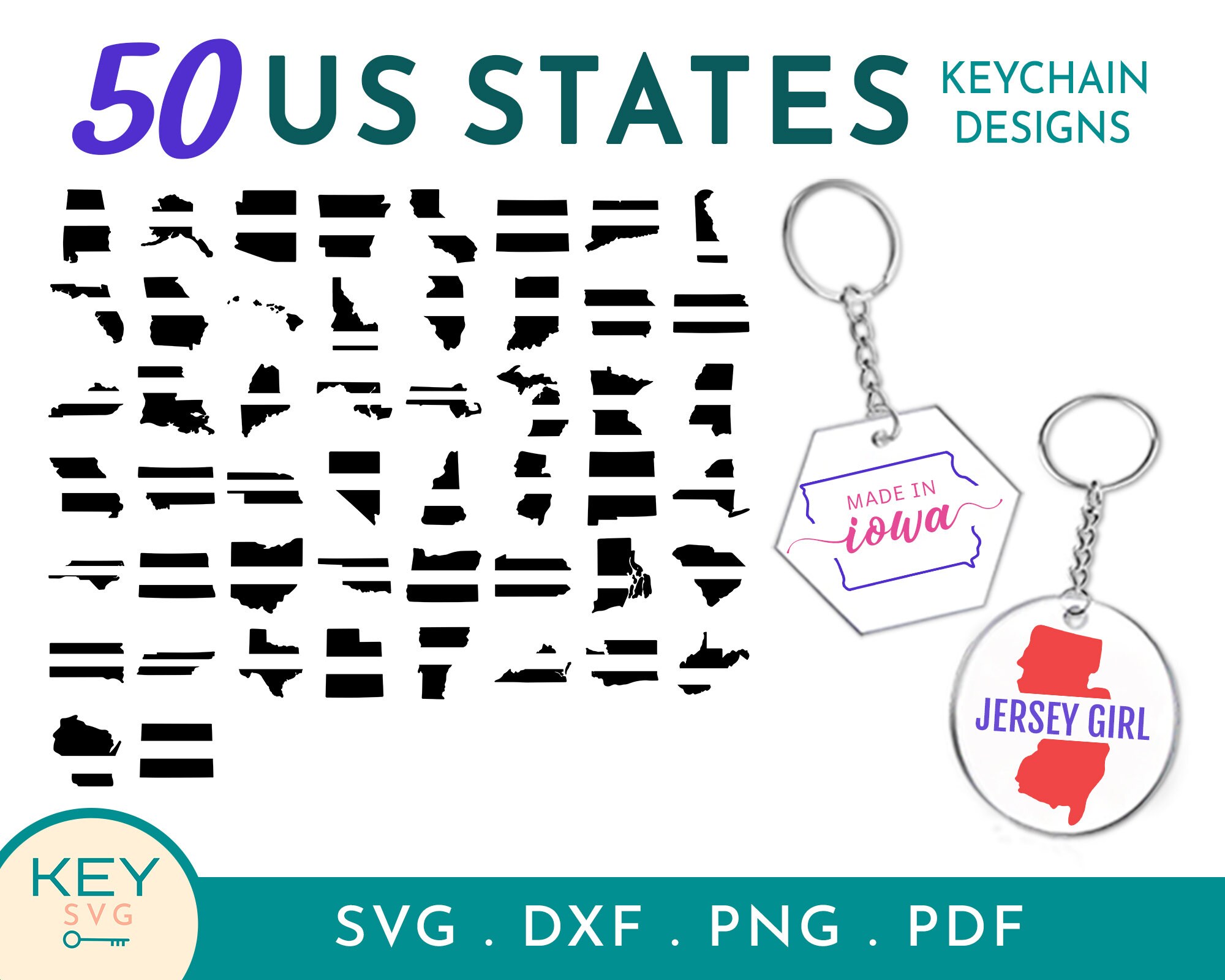 All 50 States Svg Keychain Bundle Acrylic Keychains States | Etsy