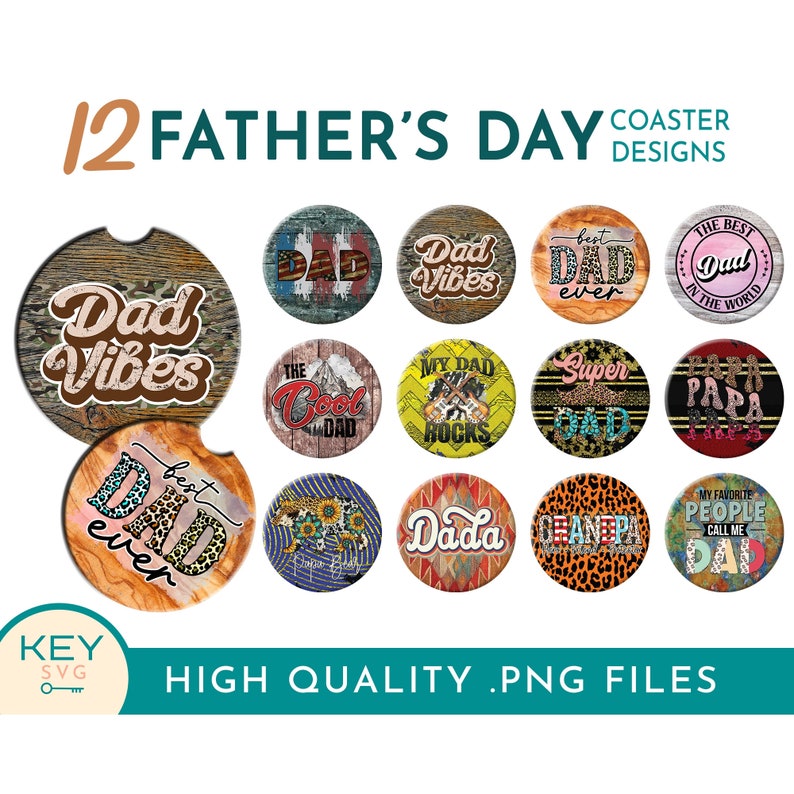 Best Dad Ever Png, Mens Car Coaster Png, Father's Day Car Coaster ...