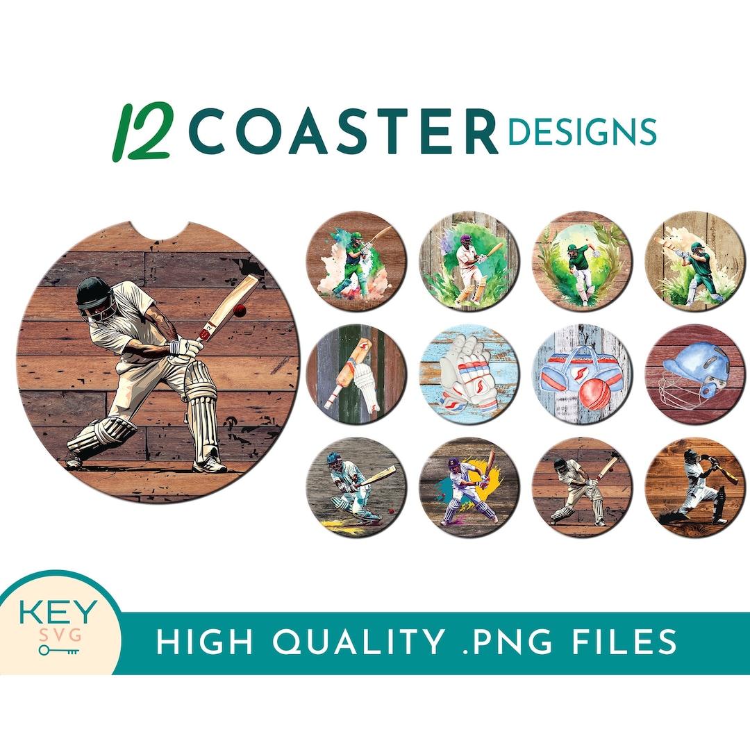 Cricket Car Coasters Png, Cricket Bat Car Coaster Sublimation Designs ...