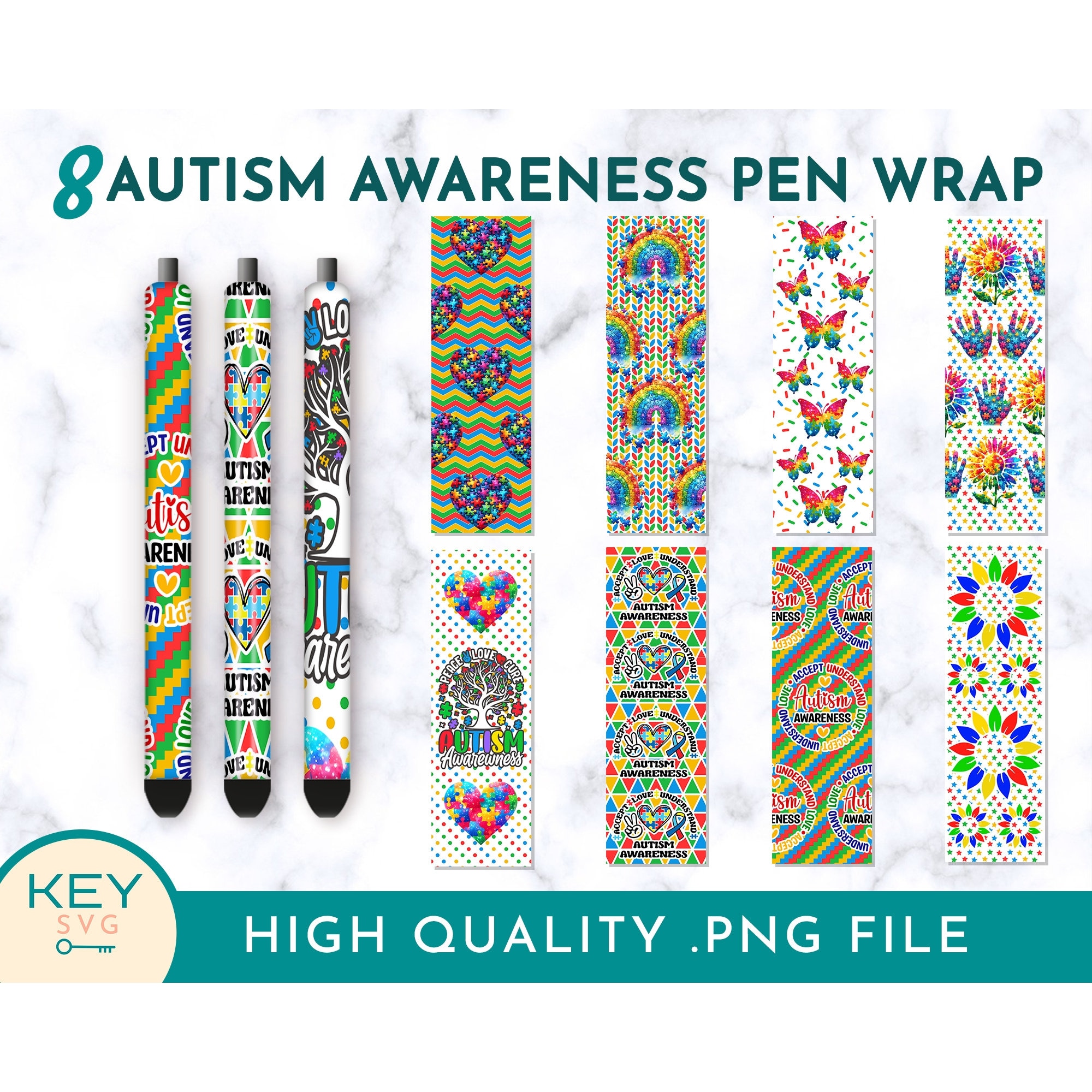 Autism Awareness Pen Wraps Png, Autism Pen Wrap Png, Cute Bookmarks Png ...