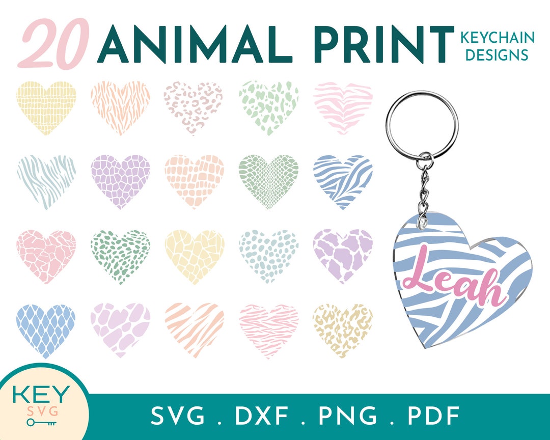 20 Heart Animal Print Keychain Svg, Leopard Heart Svg, Leopard Print ...