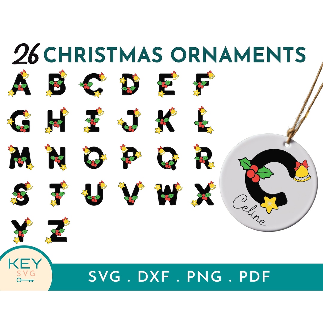 Monogram Christmas Ornament Svg, Letter Ornament, Merry Christmas Png ...