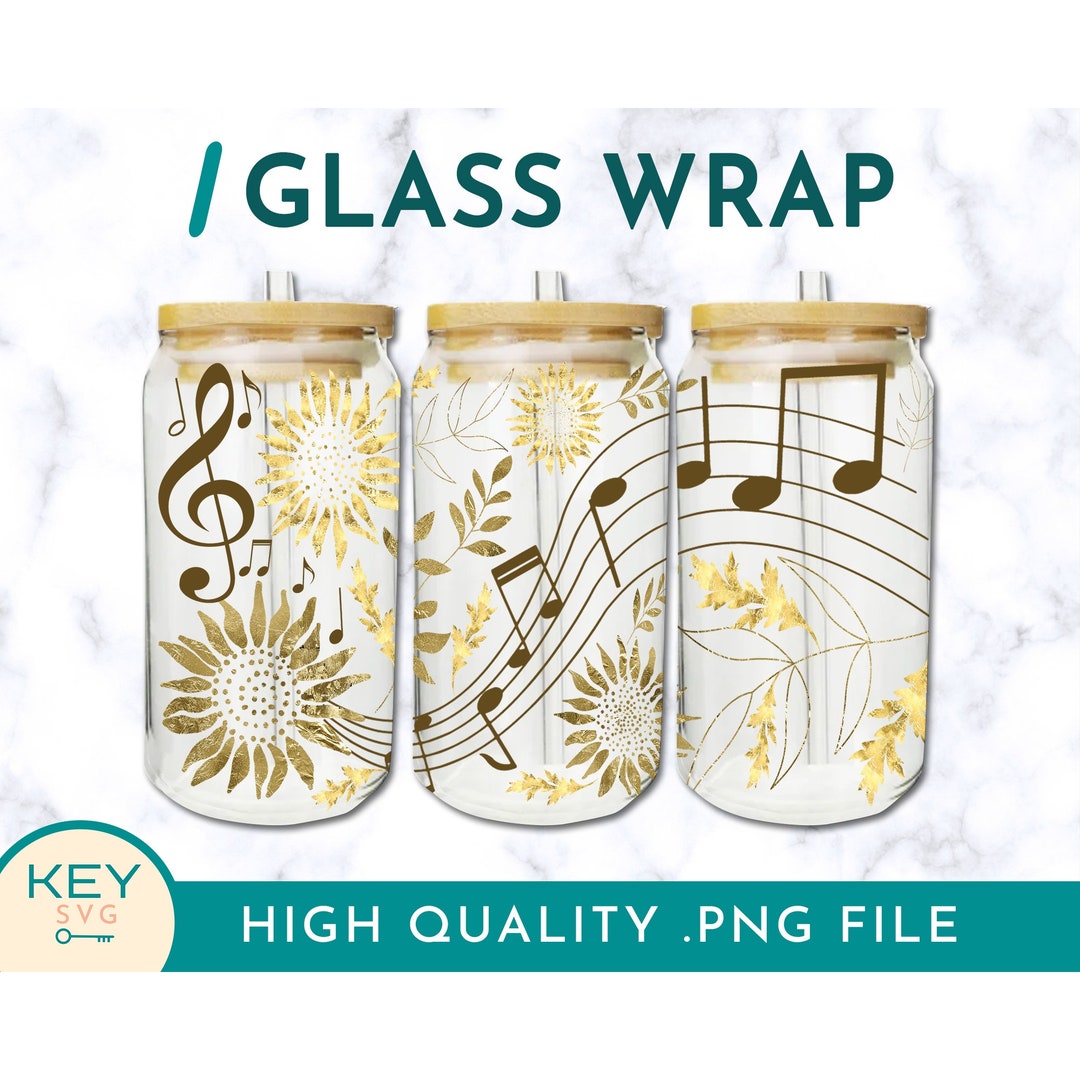 Musical Sunflower Tumbler Wrap Png Sublimation Glass Can Wraps 16oz ...