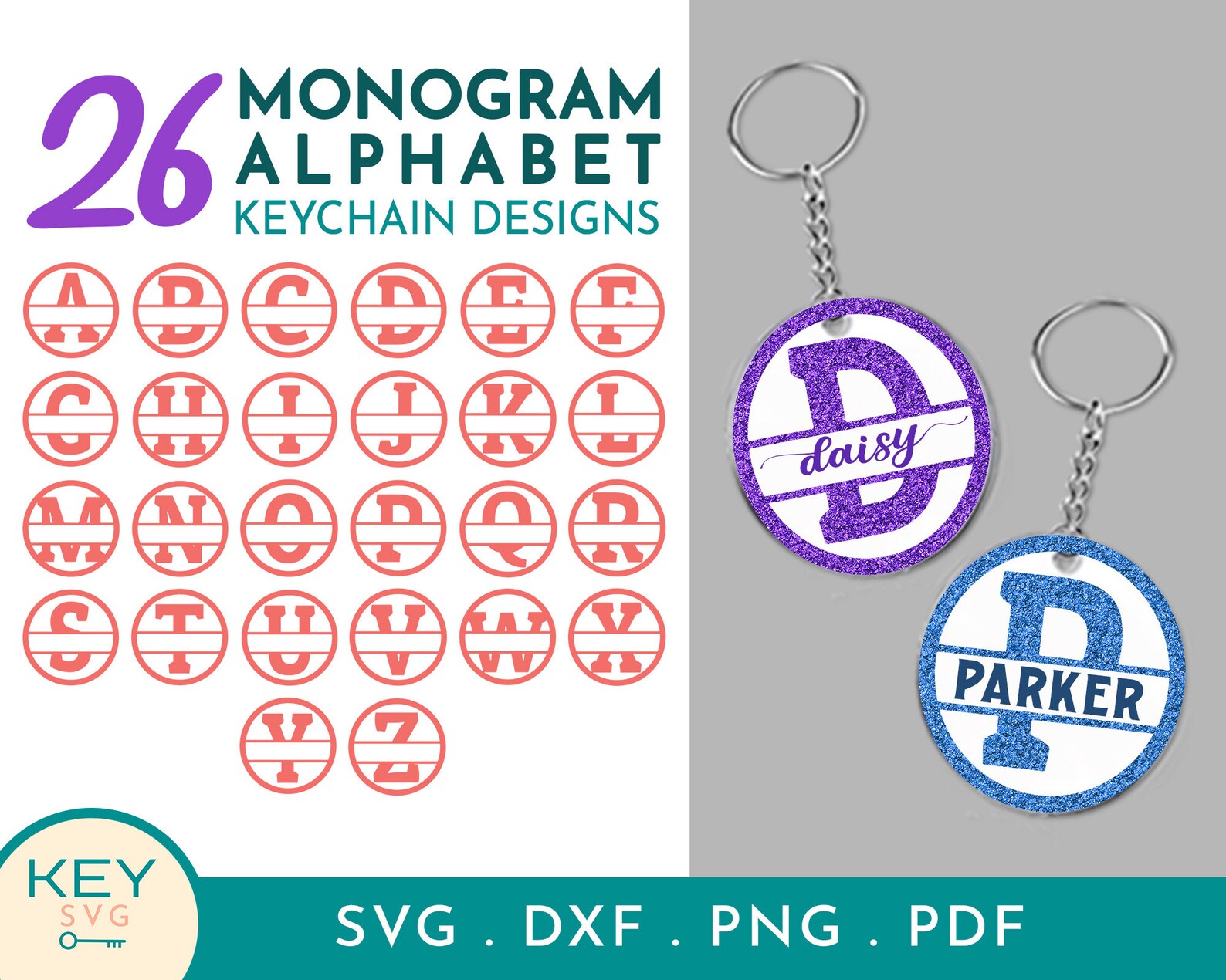 104 Monogram Svg Bundle, Monogram SVG Alphabet, Keychain Svg, Frame ...