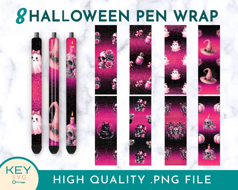 Pink Halloween Pen Wraps Png, Spooky Pen Wrap Png, Cute Ghost Bookmarks ...