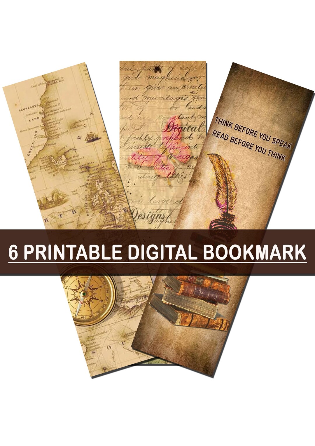 6 Digital Printable Vintage Bookmarks - Etsy