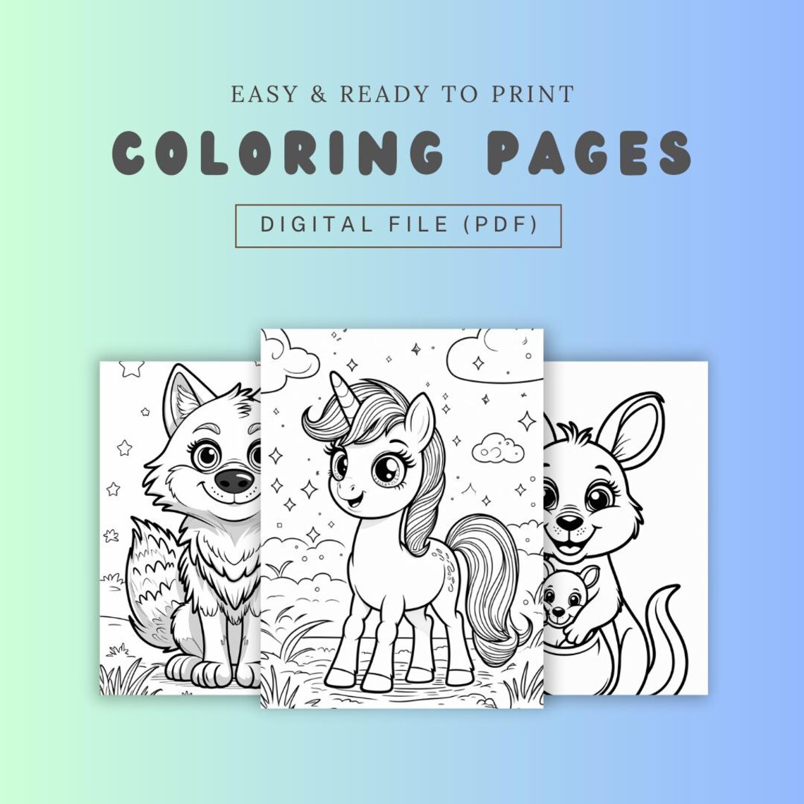Animal Coloring Worksheet for Kids, Toodler, Preschool, Kindergarten ...