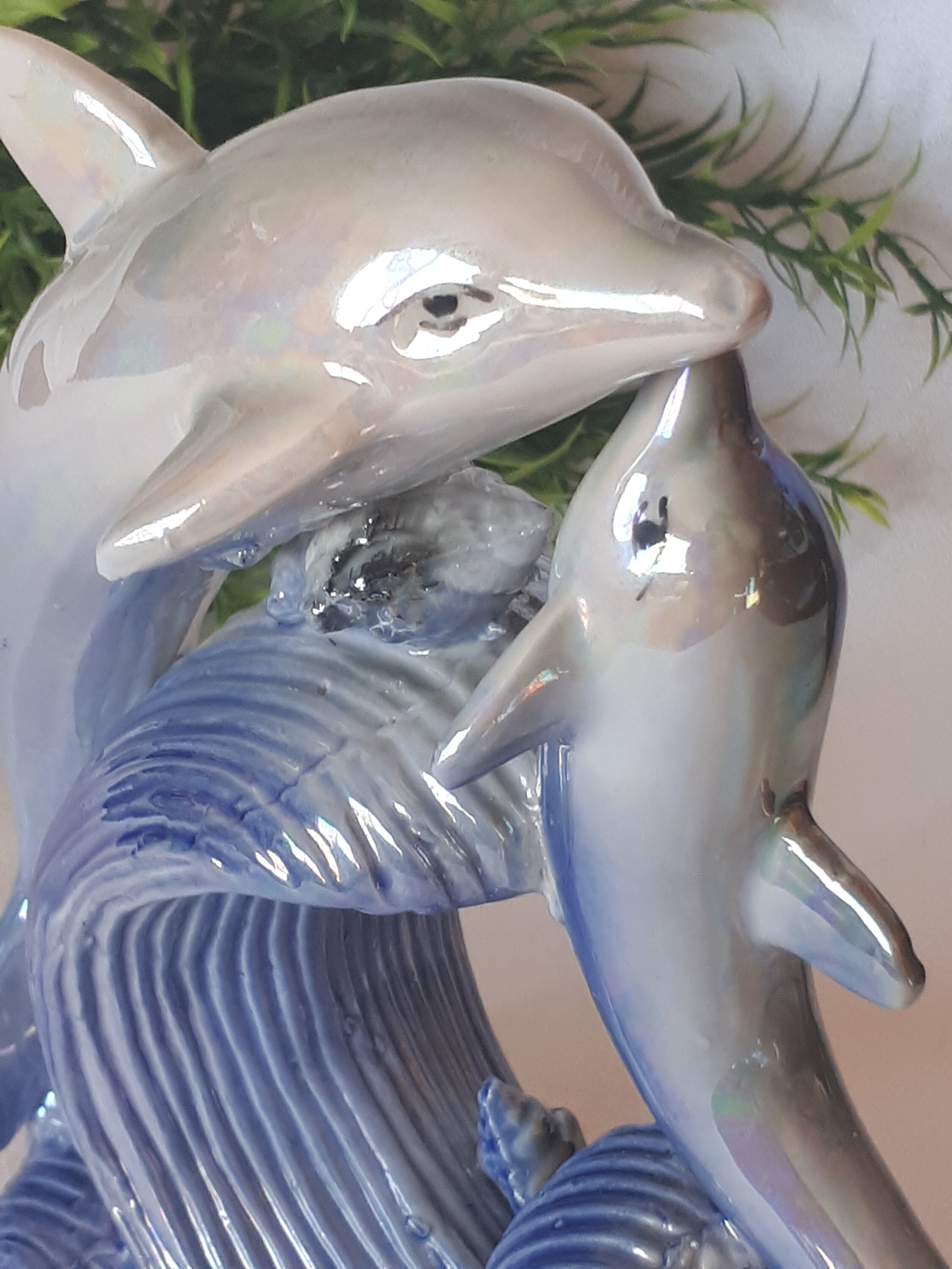 Vintage Bottlenose Dolphins Porcelain Pottery Figurine Catching a Wave ...
