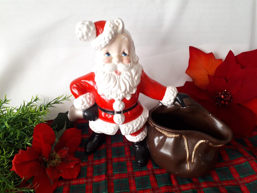 Vintage Large Ceramic Santa Figure With Bag and Bell Signed Merry ...