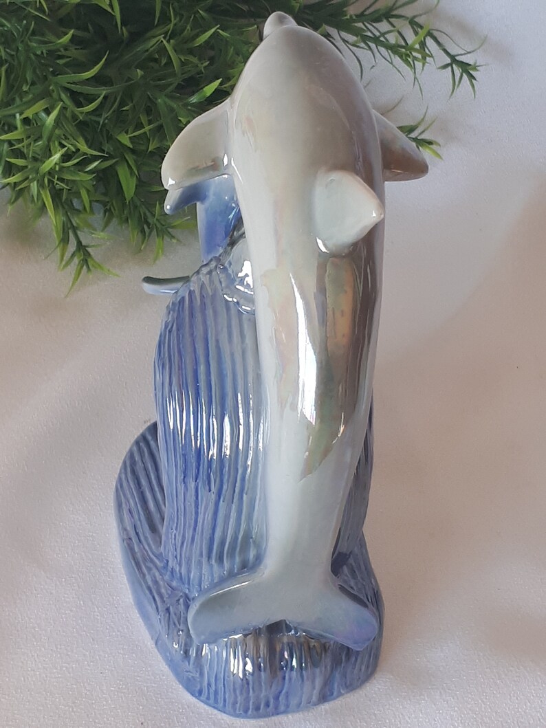 Vintage Bottlenose Dolphins Porcelain Pottery Figurine Catching a Wave ...