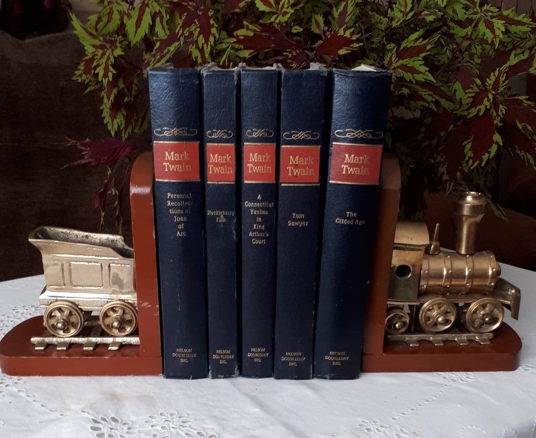 Train Steam Engine Bookends Vintage Brass and Wood - Etsy
