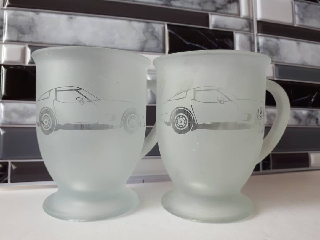 Corvette Stingray Anchor Hocking Set of 2 Etched Satin Glass Mugs Cups ...