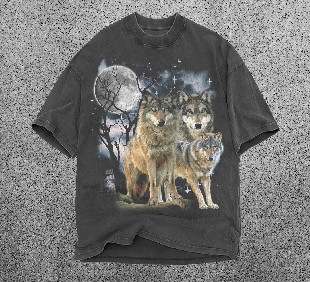 Wolf 90s Vintage Graphic Shirt, Three Wolf, 2000s Nature Shirt, Vintage ...