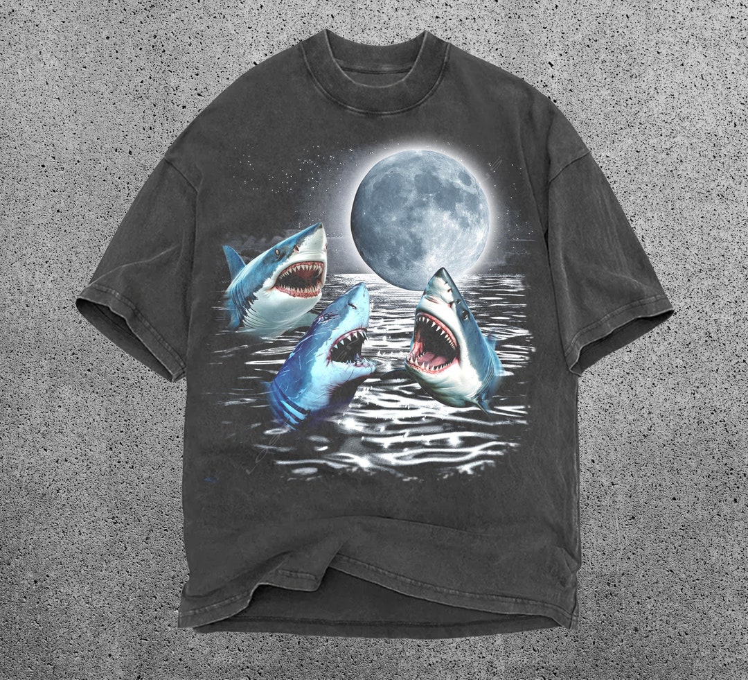 Three Sharks Moon Shirt, Shark Shirt, Vintage Shark T Shirt, Ocean ...