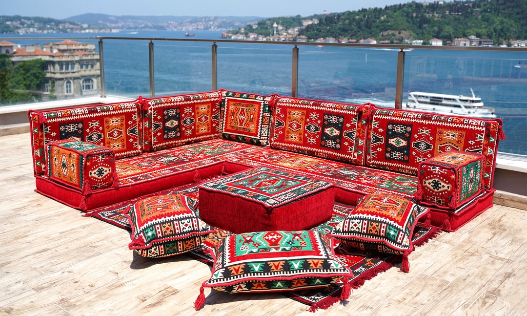 L Shaped Milas Floor Cushions, Arabic Floor Seating Sofa, Traditional ...