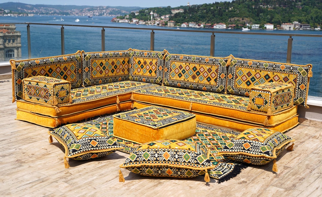 8 Inch Thick L Shaped Yellow Sofa, Arabic Majlis Set, Entry Bench ...