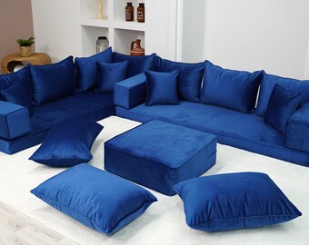 Velvet Royal Blue Color Floor Seating Sofa Velvet Floor Couch Loveseat Sectional Sofa Pallet Sofa Moroccan Home Decor Livingroom Sofa Etsy