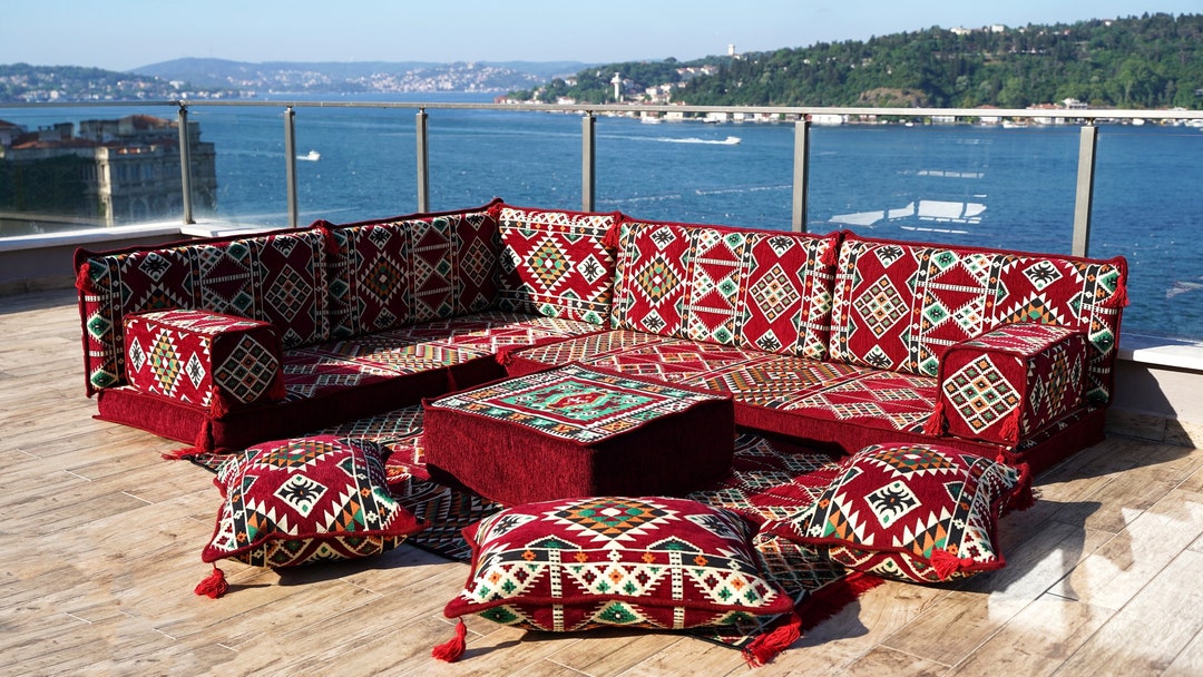 L Shaped Maroon Floor Cushions Sofa Set Turkish Seating - Etsy