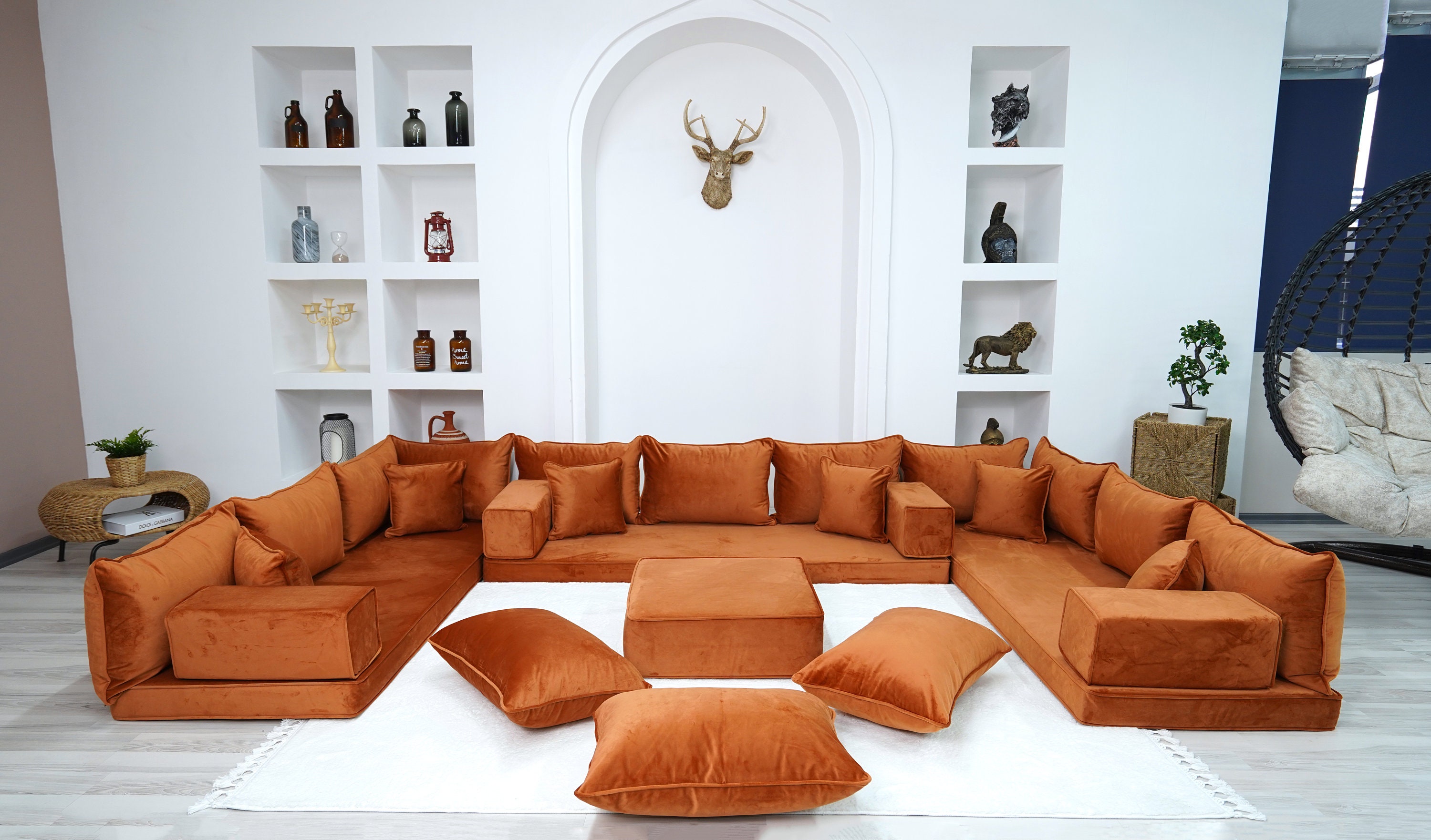 VELVET Fabric Sofa Amber Color U Shaped Floor Seating Sofas Moroccan Livingroom Furniture Sectional Sofas Arabic Seating Velvet Couch Etsy