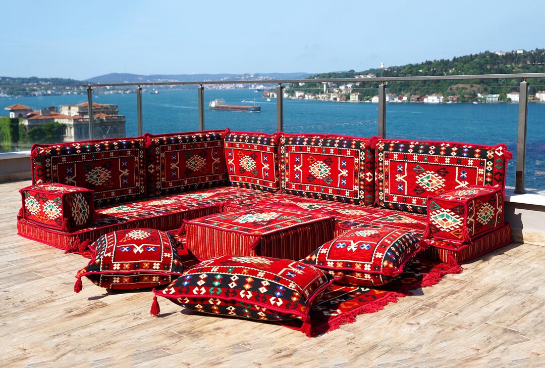 Authentic L Shaped Floor Sofa Set, Turkish Seating Cushions, Moroccan ...