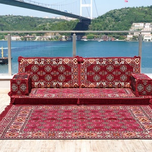 Authentic Maroon Sofa With Ottoman Couch, Daybed Cushion, Bohemian ...