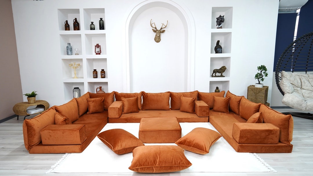 4 Inch Thick Velvet Floor Sofa Seating Set, Floor Couches, Sectional ...