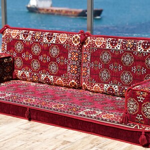 Authentic Maroon Sofa With Ottoman Couch, Daybed Cushion, Bohemian ...