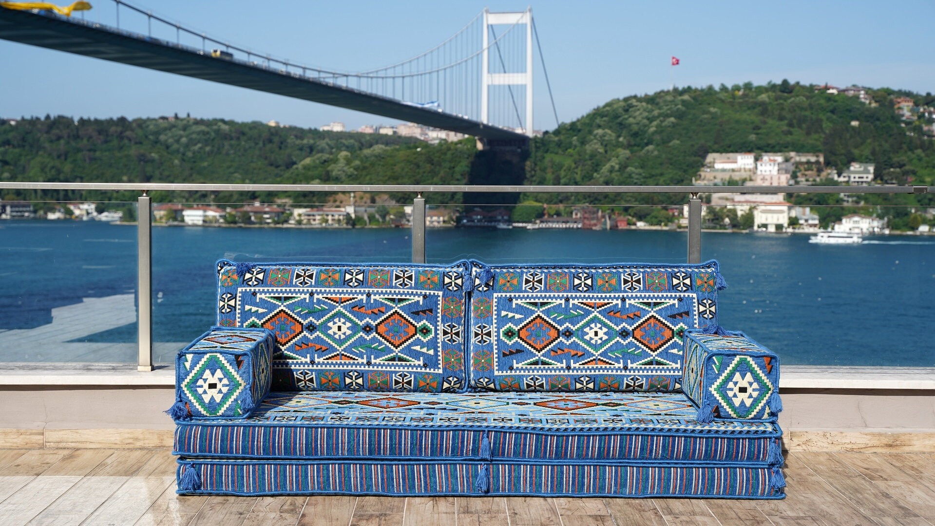 Blue Single Arabic Sofa Indoor Benches Turkish Rug Seat - Etsy