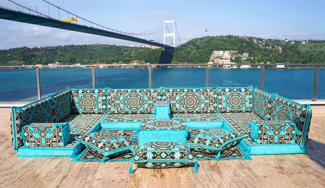 Livingroom Pınar Turquoise Floor Sofa, Arabic Floor Pillow, Arabic ...