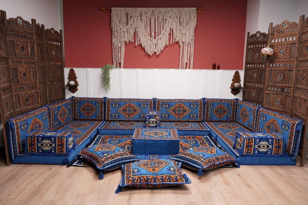 Arabic Floor Sofa Seating Set, Living Room Sofas, Navy Blue Sectional ...