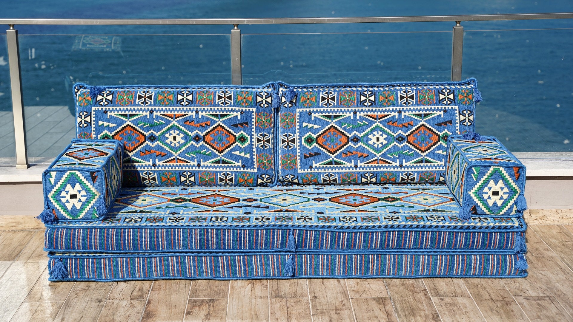 Blue Single Arabic Sofa Indoor Benches Turkish Rug Seat - Etsy