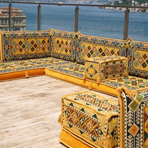 U Shaped Yellow Sofa Set, Floor Couches, Indoor Floor Sofas, Turkish ...