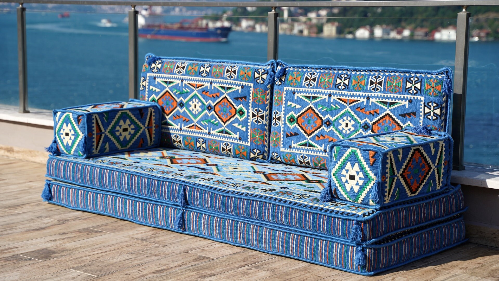 Blue Single Arabic Sofa Indoor Benches Turkish Rug Seat - Etsy