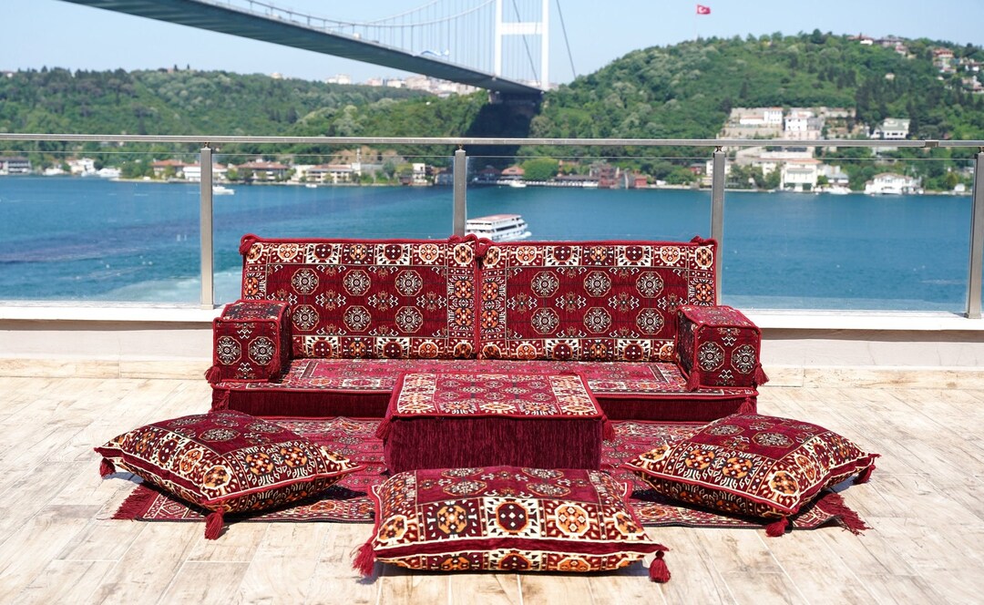 Authentic Maroon Sofa With Ottoman Couch, Daybed Cushion, Bohemian ...