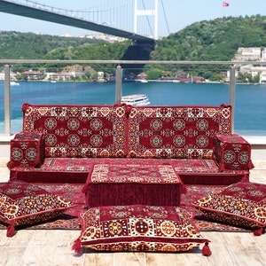Authentic Maroon Sofa With Ottoman Couch, Daybed Cushion, Bohemian ...