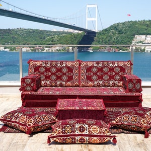 Authentic Maroon Sofa With Ottoman Couch, Daybed Cushion, Bohemian ...