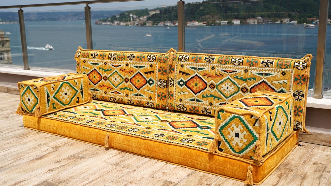 Yellow Arabic Sofa, Turkish Seating, Pillow Cover, Arabic Floor Seating ...