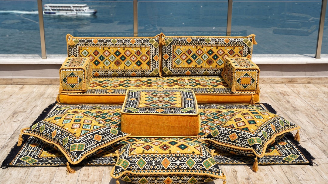 Chile Yellow Single Sofa Set, Arabic Floor Seating Set, Reading Nook ...