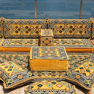 U Shaped Yellow Sofa Set, Floor Couches, Indoor Floor Sofas, Turkish ...
